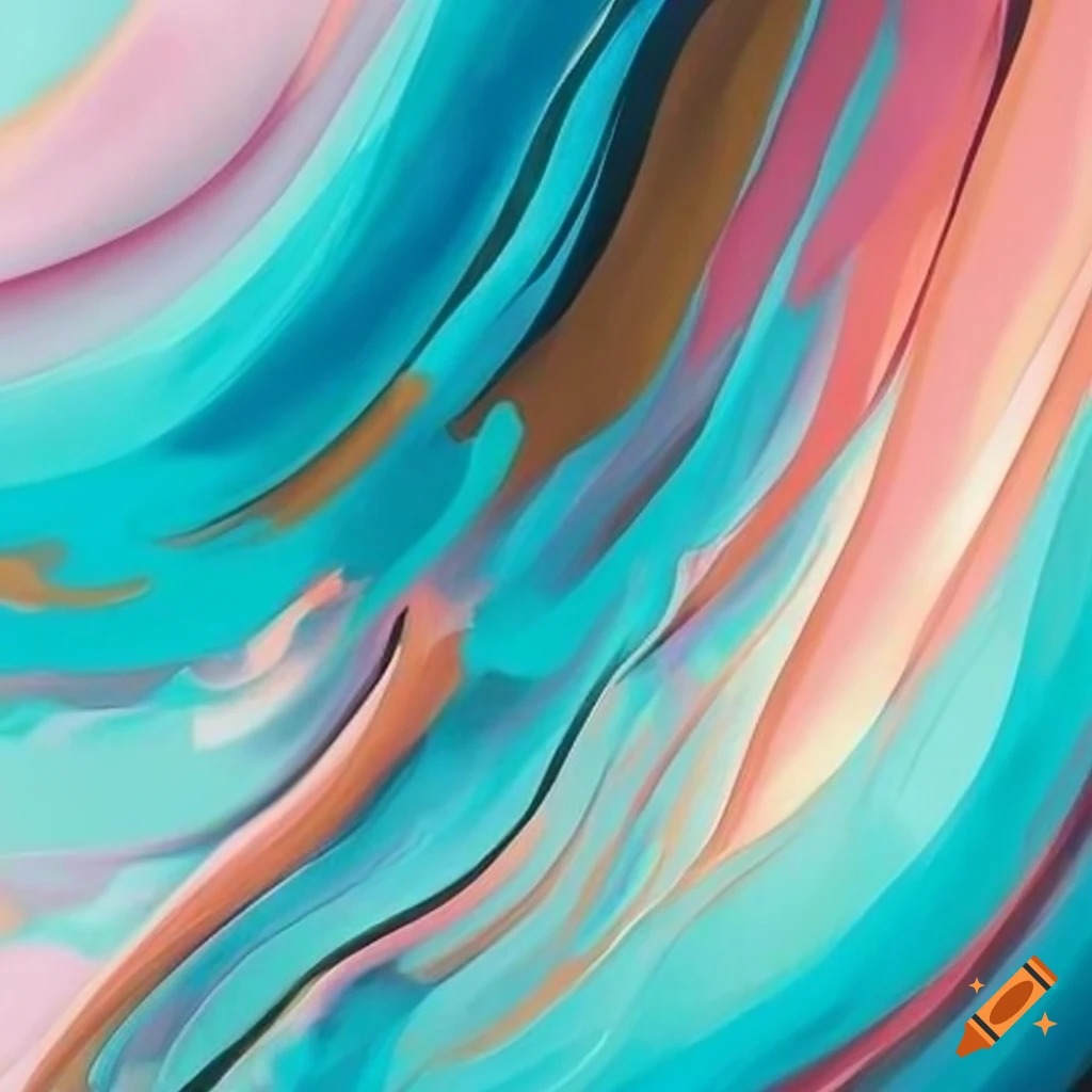Abstract painting with turquoise, pink, blue, gray, and gold colors on ...