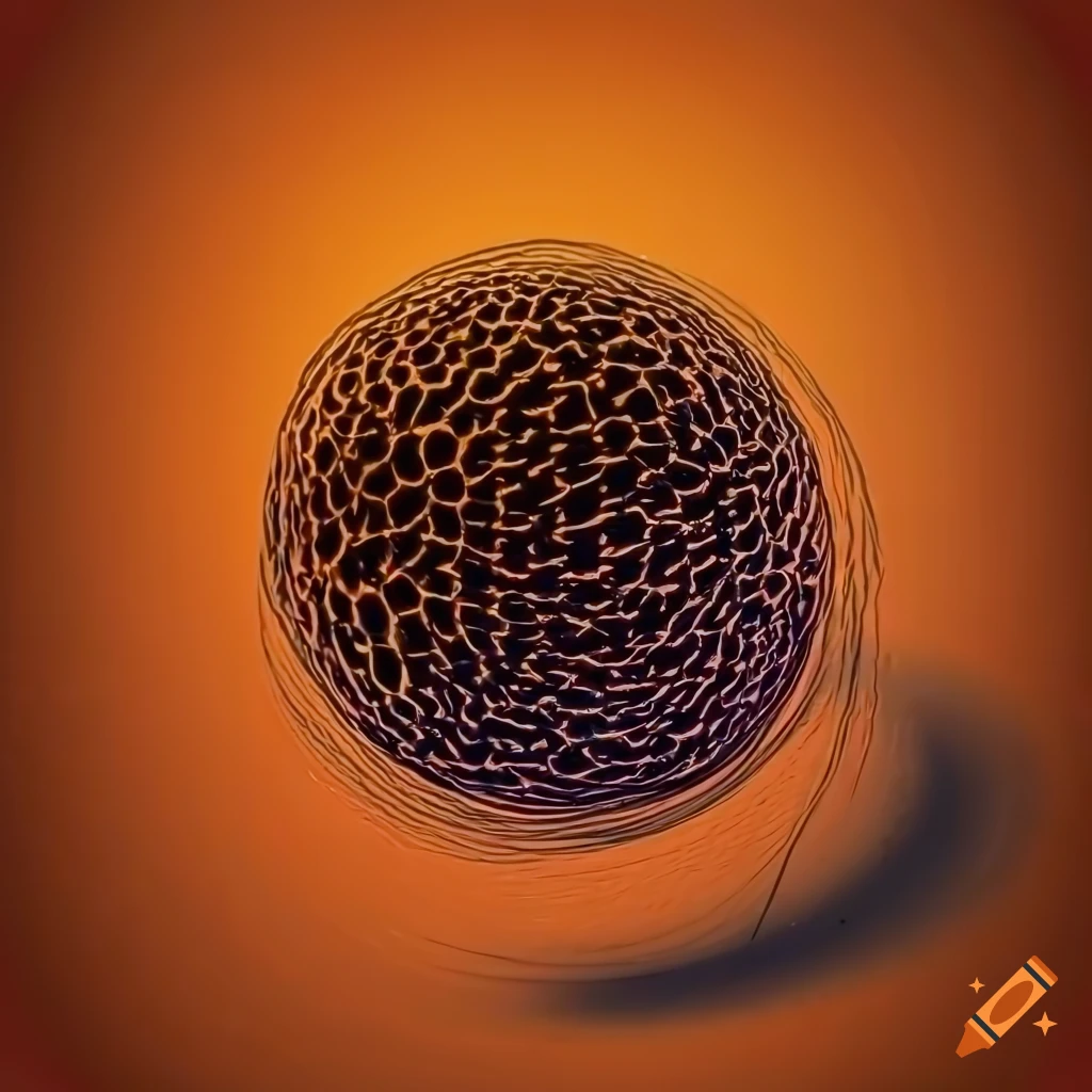 Close-up of a spherical seed with concentric circles on orange ...