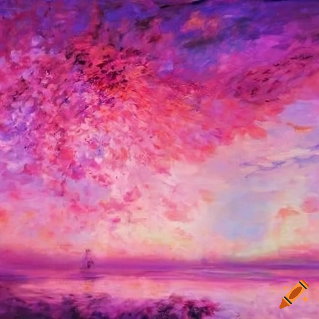 Monet-inspired pink sky landscape