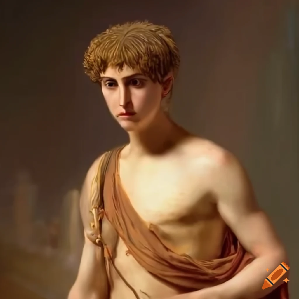 Painting of a young man dressed as an ancient Greek athlete on Craiyon