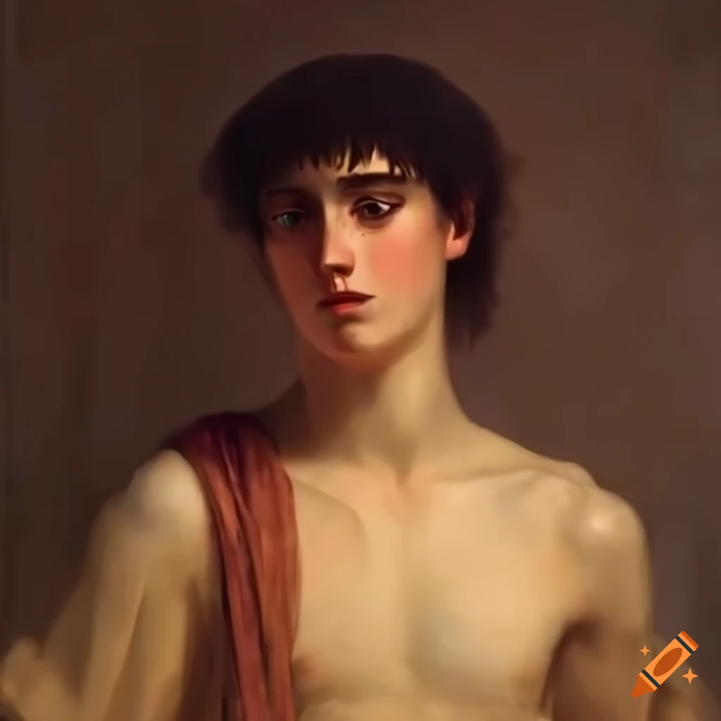 Painting of a young man dressed as an ancient Greek athlete on Craiyon
