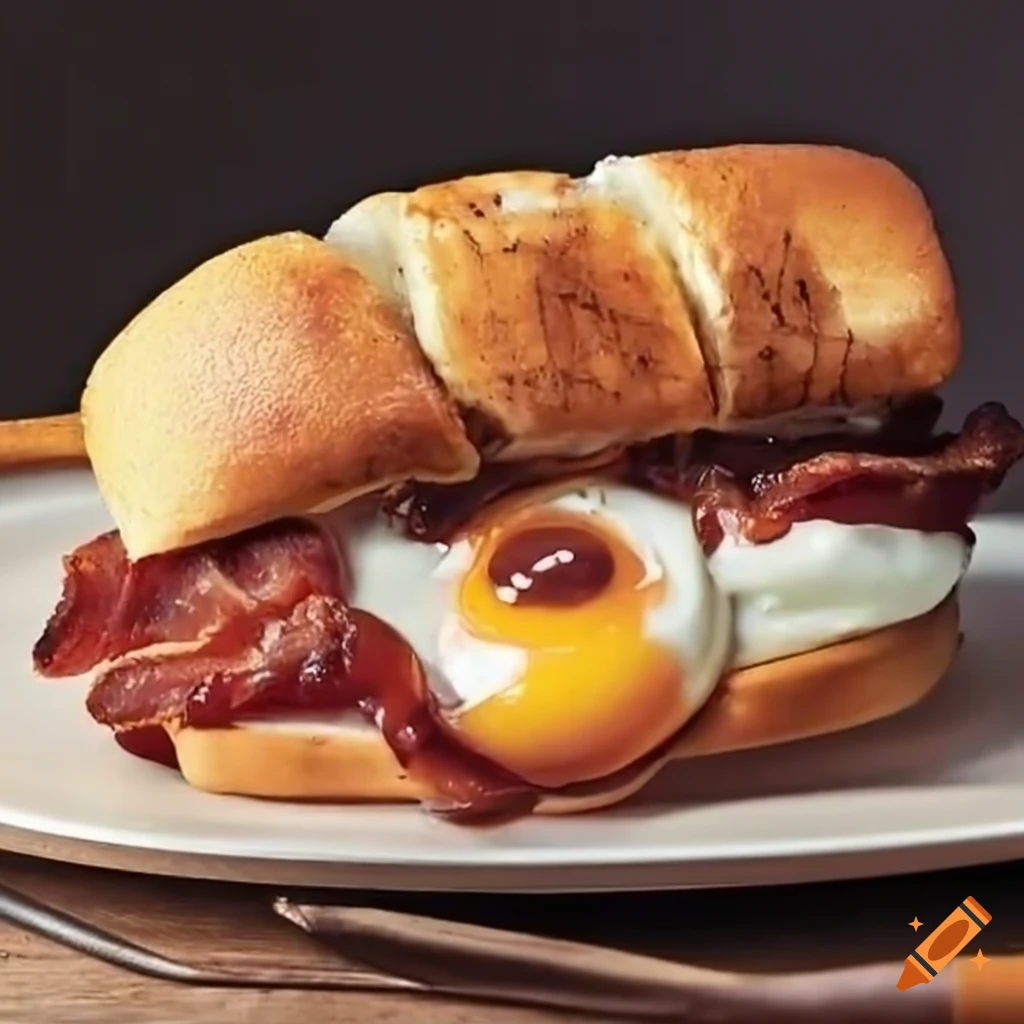 Delicious bacon cob with brown sauce and fried egg on Craiyon