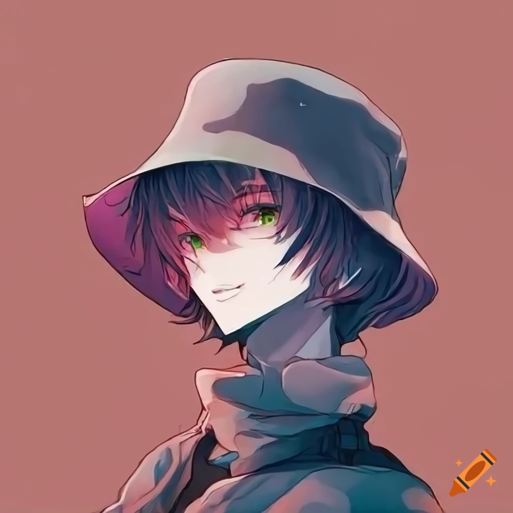 Stylish anime boy with a bucket hat on Craiyon