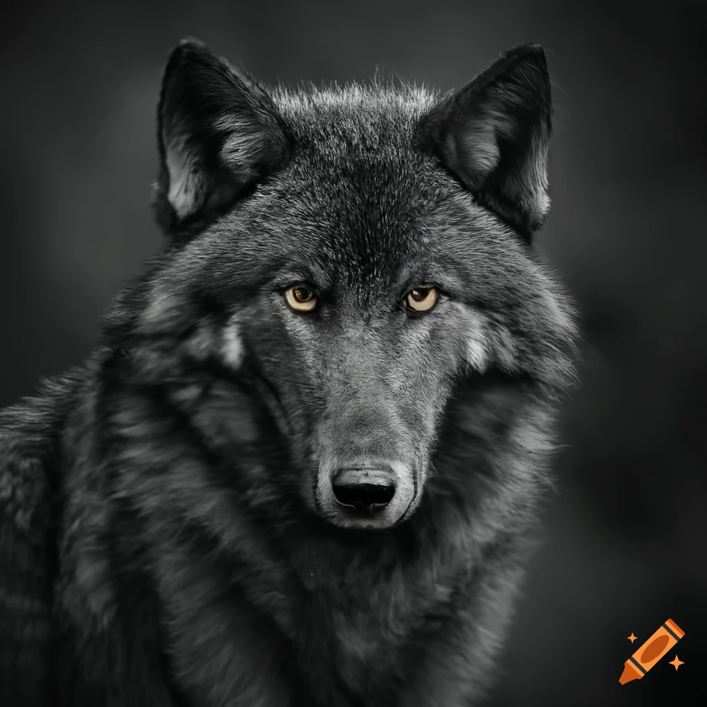 Black and white photo of a wolf standing in the mist on Craiyon