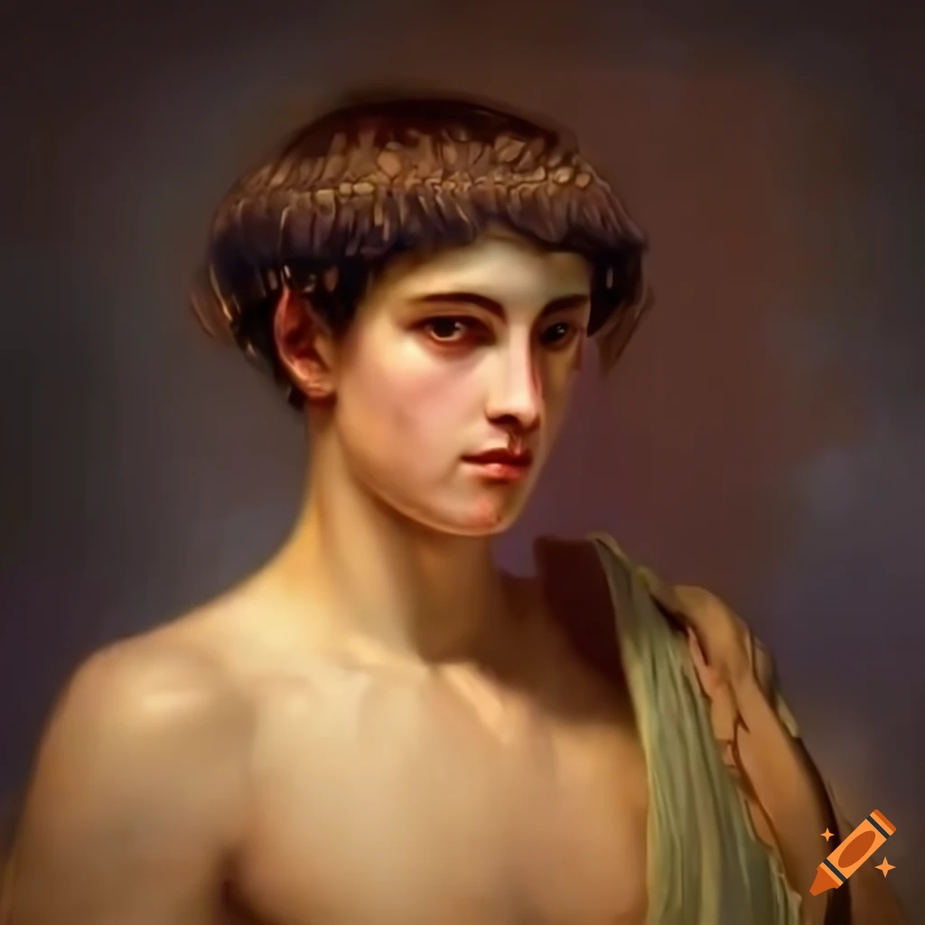 Painting of a young man dressed as an ancient athlete on Craiyon