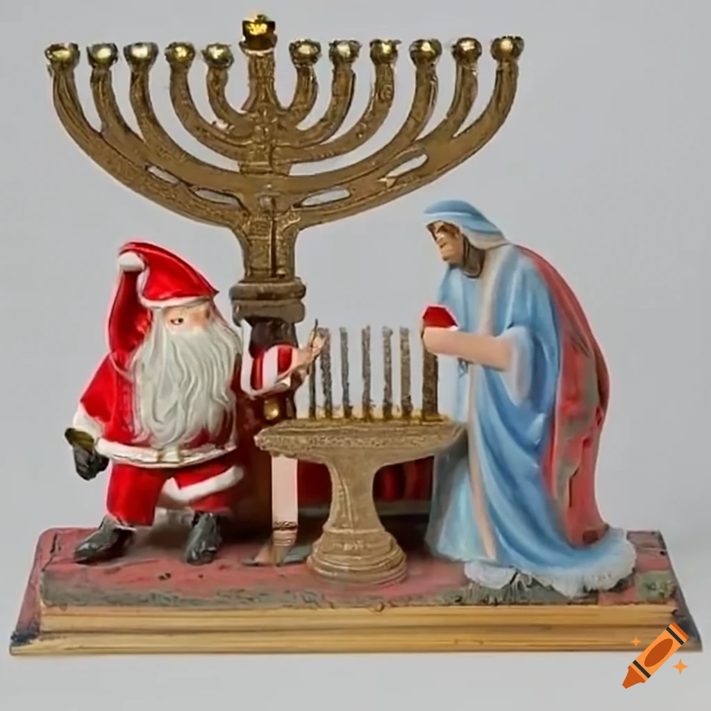 Santa and Jesus lighting a menorah on Craiyon