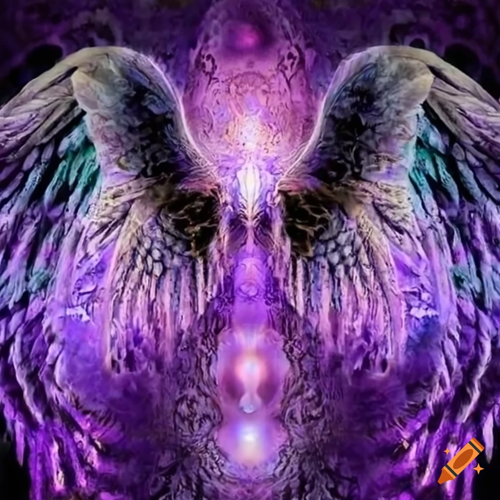 Ethereal purple angel with multiple wings on Craiyon