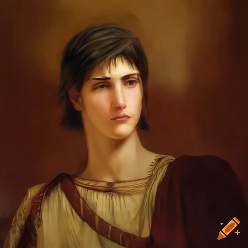 Painting of a young man dressed as an ancient Greek athlete on Craiyon