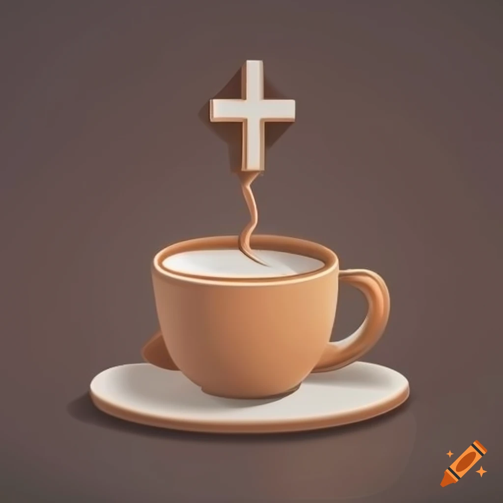 Logo of a coffee cup with a cross in the foam and a croissant on Craiyon