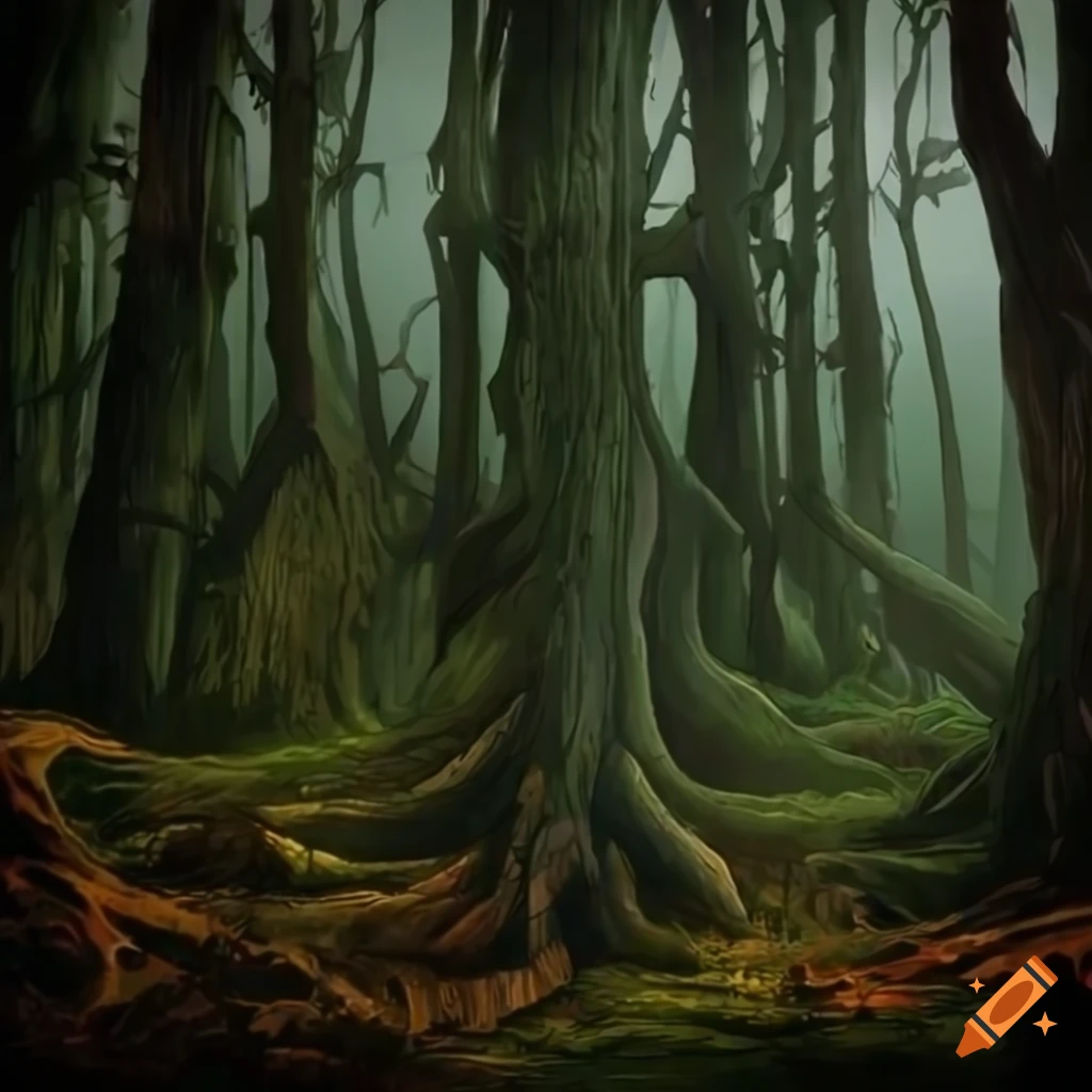 Colorful and eerie manga-style forest