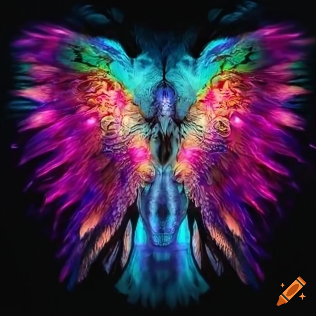Art of a genderless spirit creature with colorful wings on Craiyon