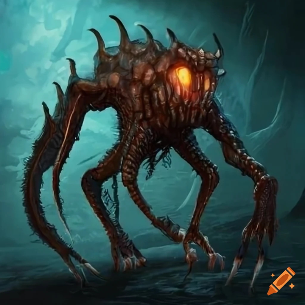 Illustration of a monstrous creature with glowing eye on Craiyon