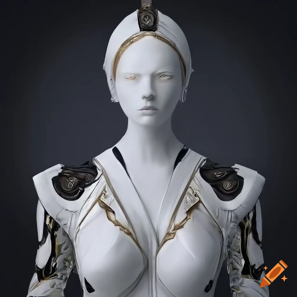 Art deco depiction of athena goddess in futuristic jacket on Craiyon