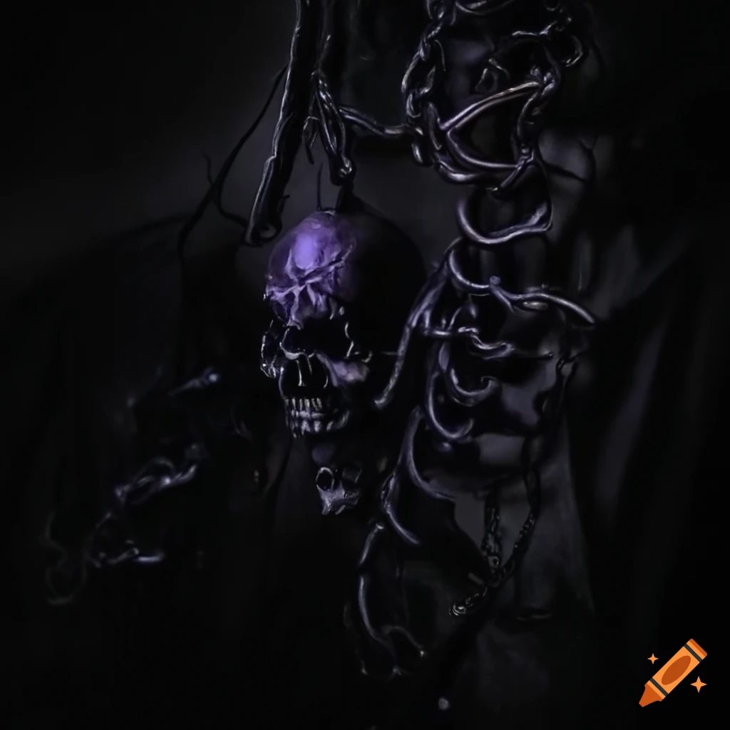 Ethereal black chain with demon skull and a scythe on Craiyon