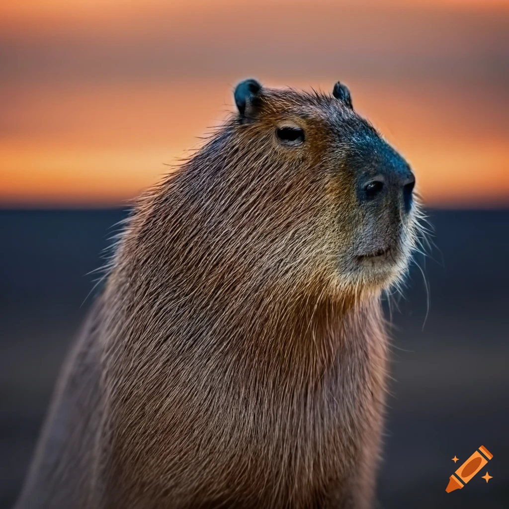 Close-up portrait of a sad capybara on Craiyon