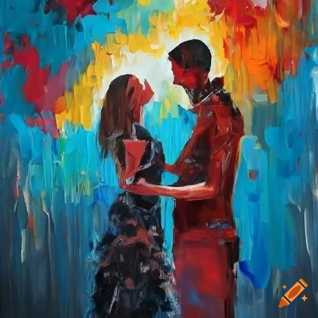 Abstract oil painting of a loving couple on Craiyon