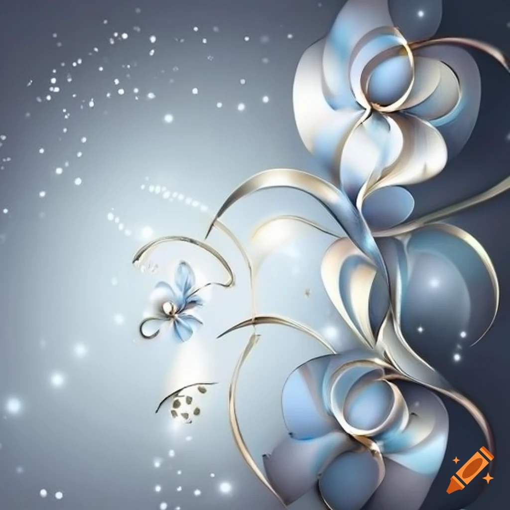 Abstract artwork of metallic flowers on silver backdrop on Craiyon