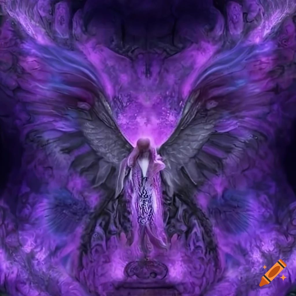 Ethereal purple angel with multiple wings on Craiyon