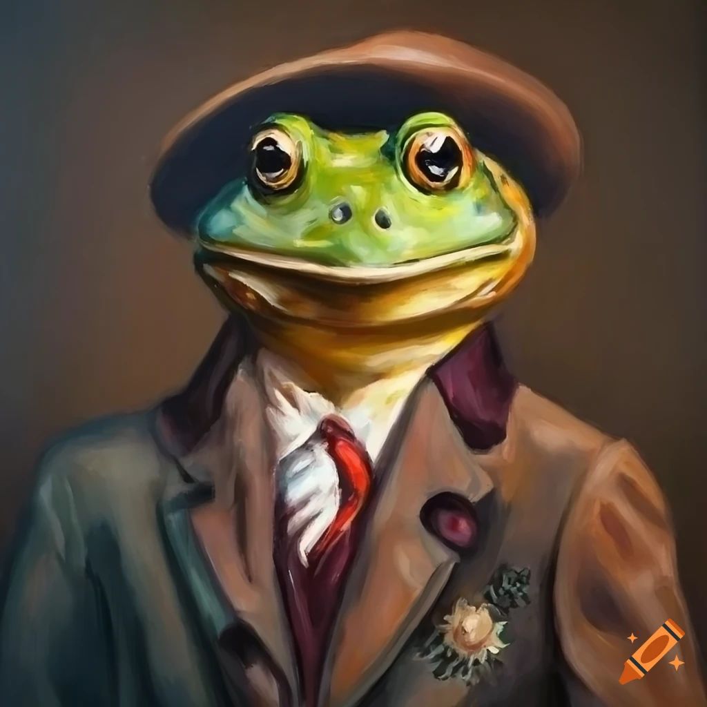 Oil painting of a toad in a vintage suit on Craiyon