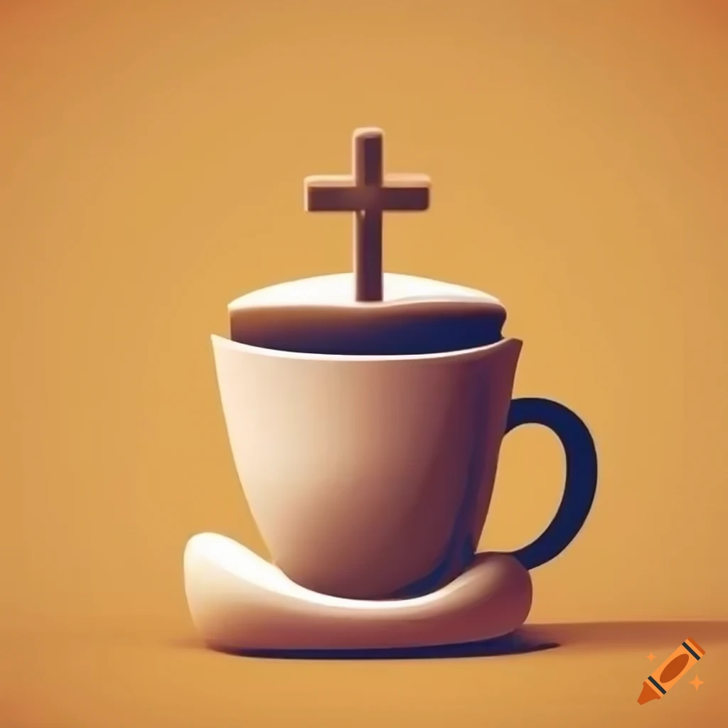 Logo of a coffee cup with a cross in the foam and a croissant