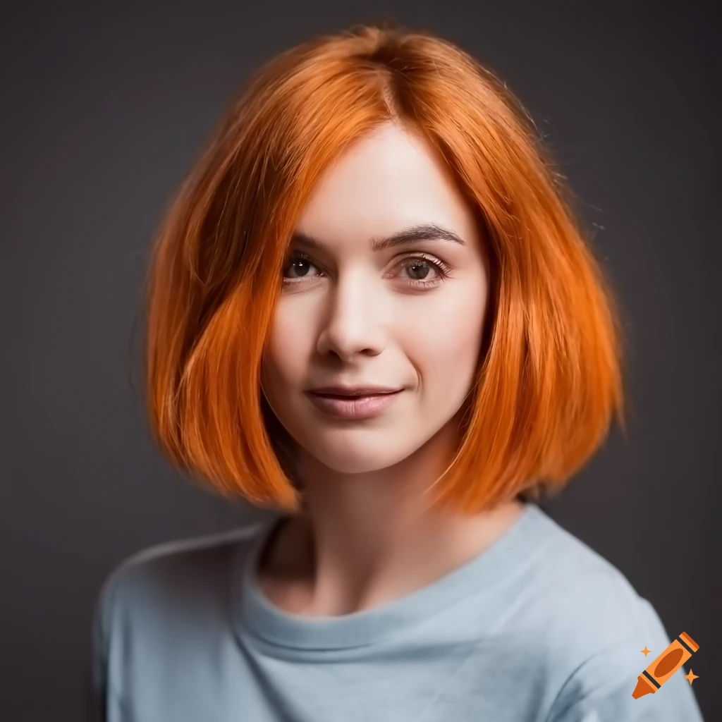 Portrait of a female college student with orange bob hair on Craiyon