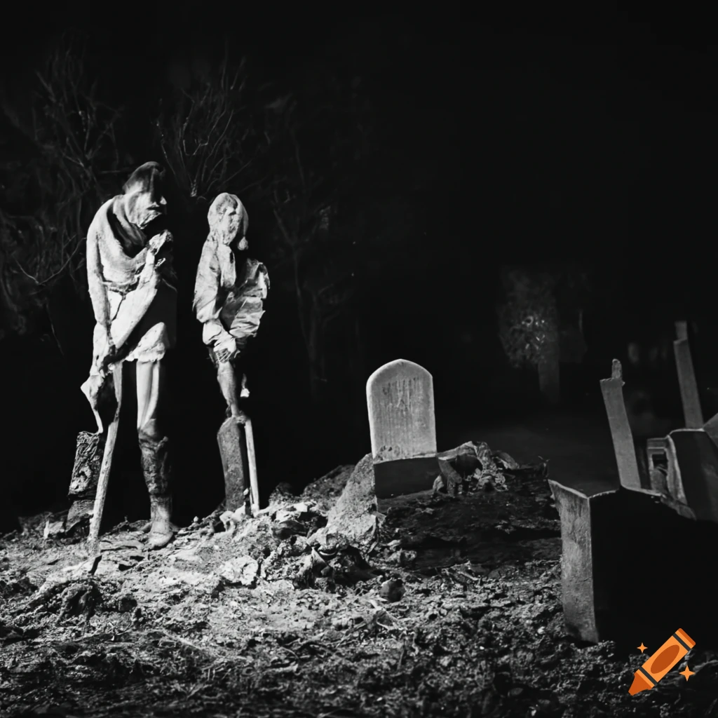 Night scene of two people digging a grave on Craiyon