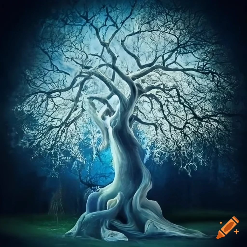 Image of a magical white tree in a field on Craiyon