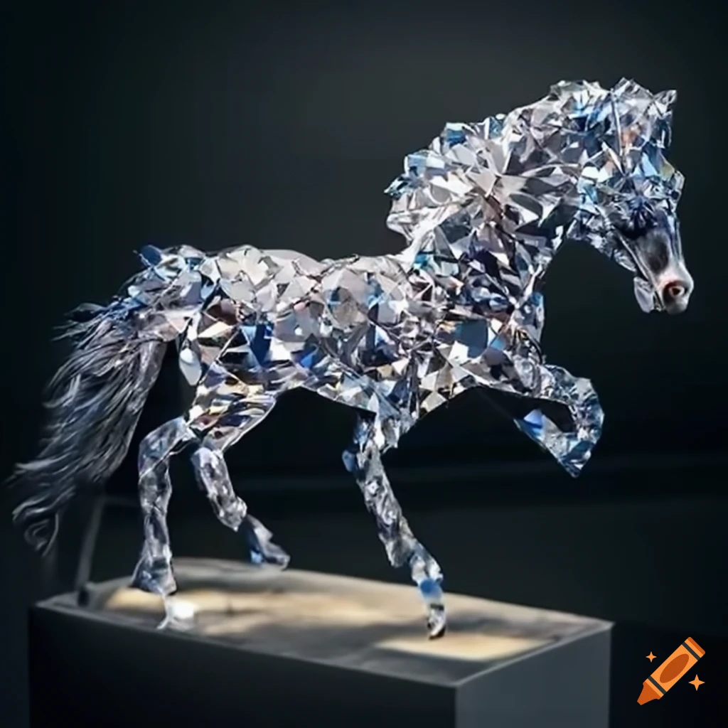 Rare diamond sculpture of a galloping horse on Craiyon
