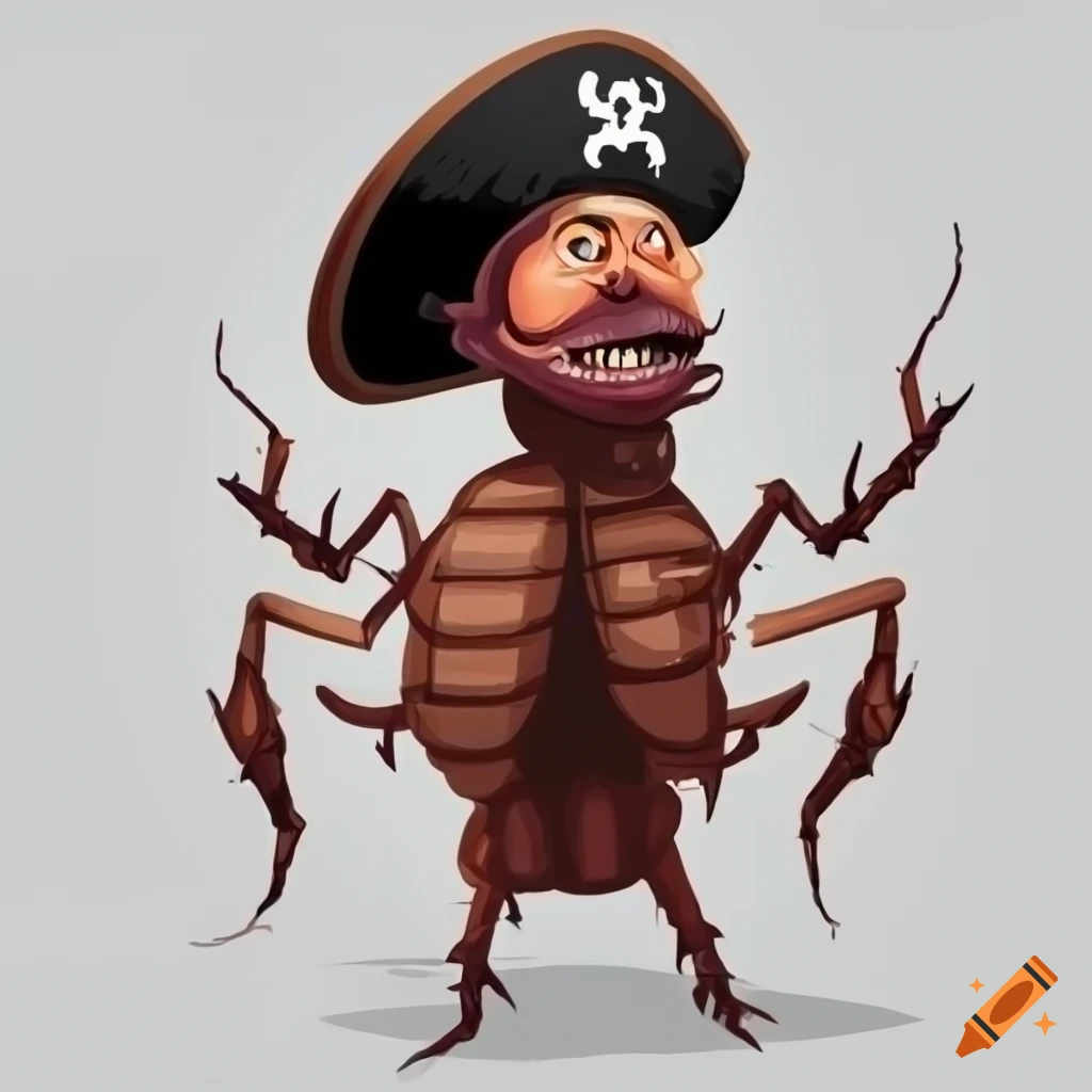 Vector art of a humanoid roach pirate on Craiyon