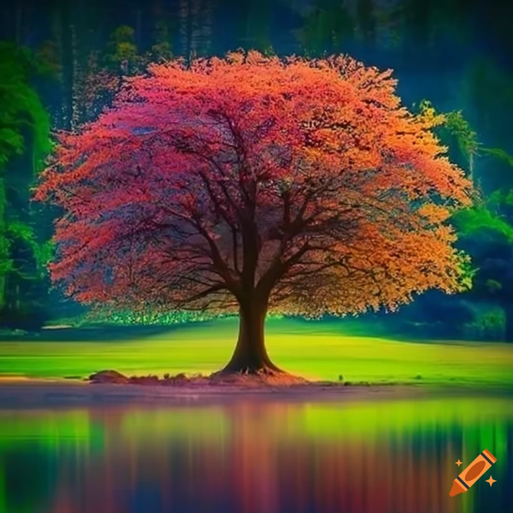 Tree illustrating changing seasons in one image on Craiyon