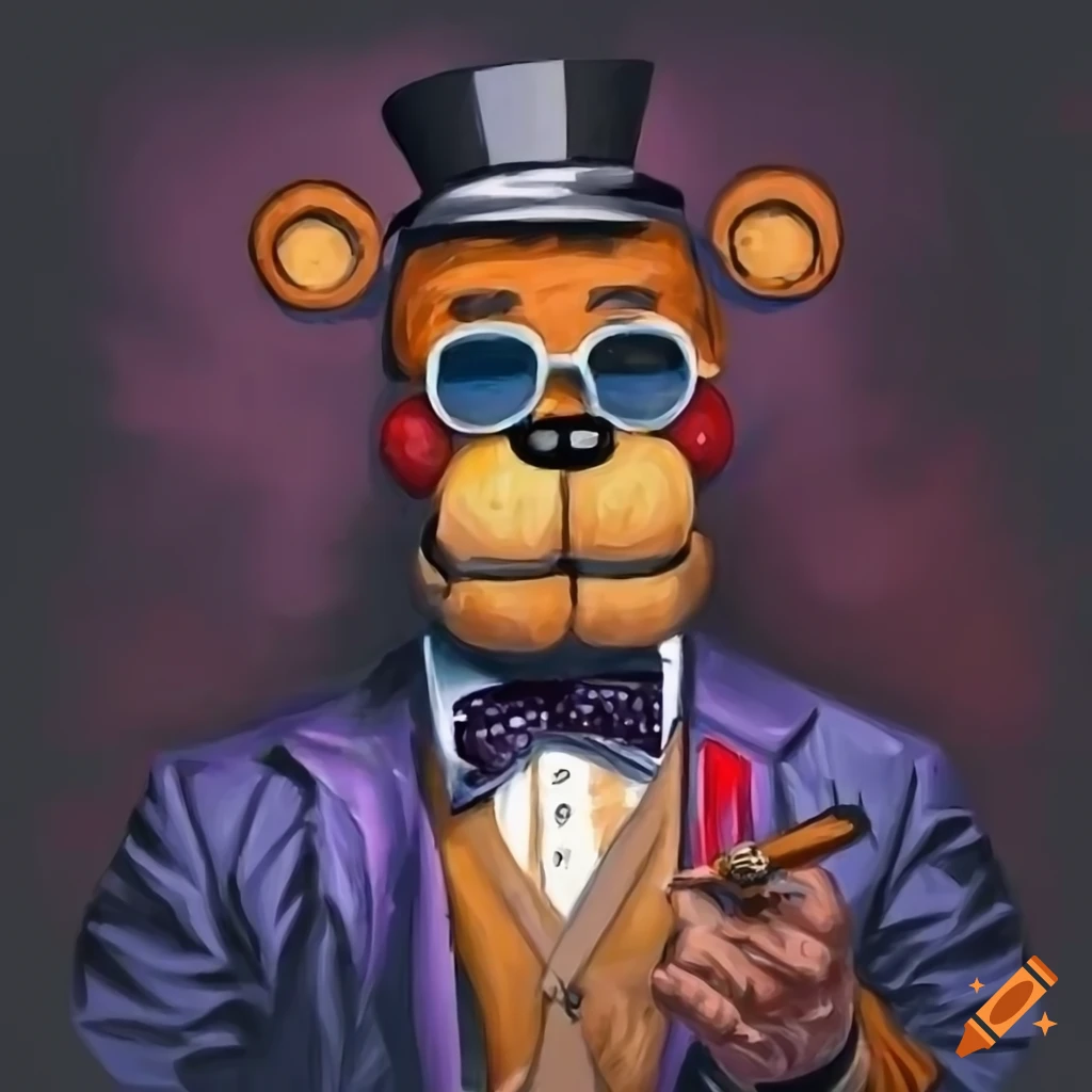 Drawing of freddy fazbear smoking a cigar on Craiyon