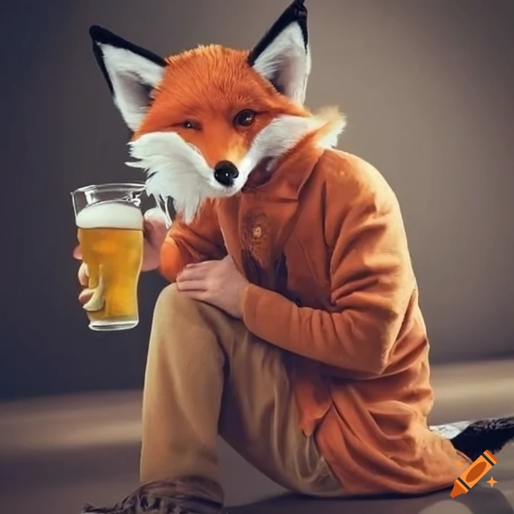 Fox costume drinking beer on Craiyon