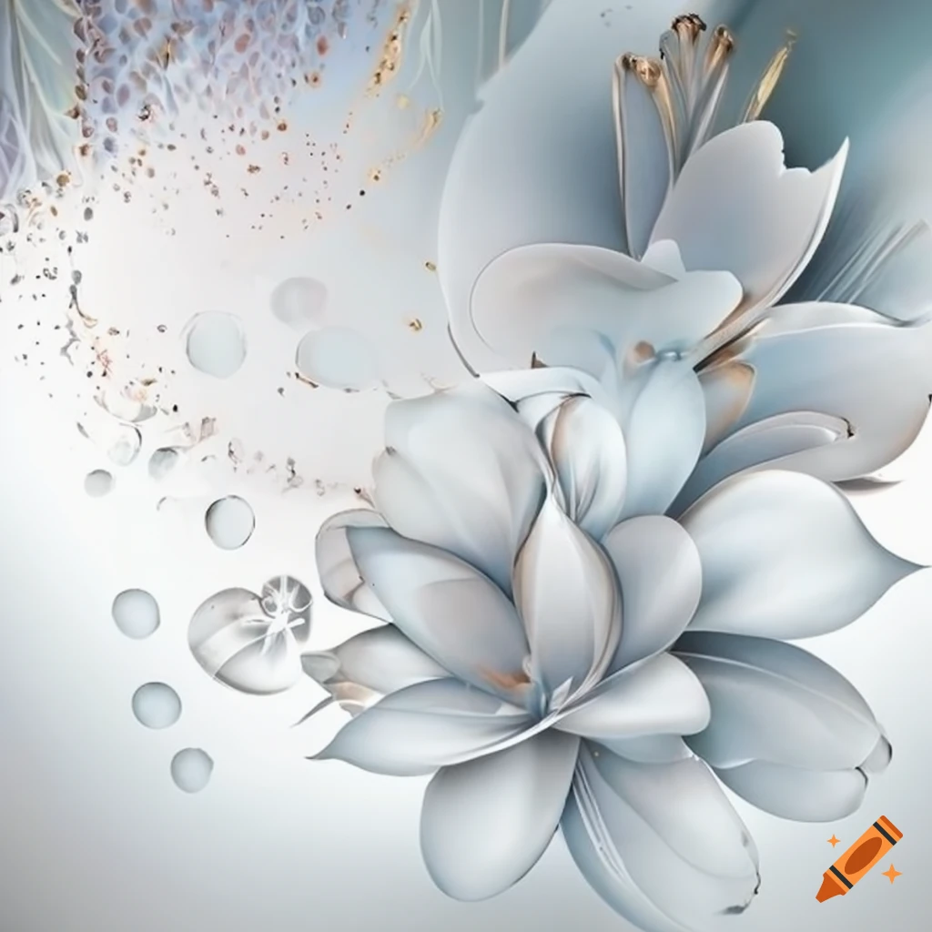 Abstract artwork with metallic flowers on silver backdrop on Craiyon