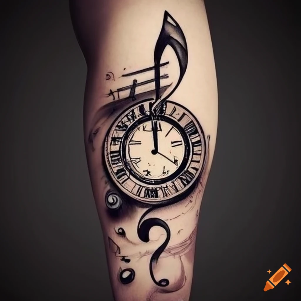 Music and clock tattoo design on Craiyon