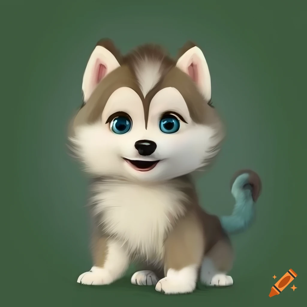 Character design of a male Pomsky puppy in a forest on Craiyon