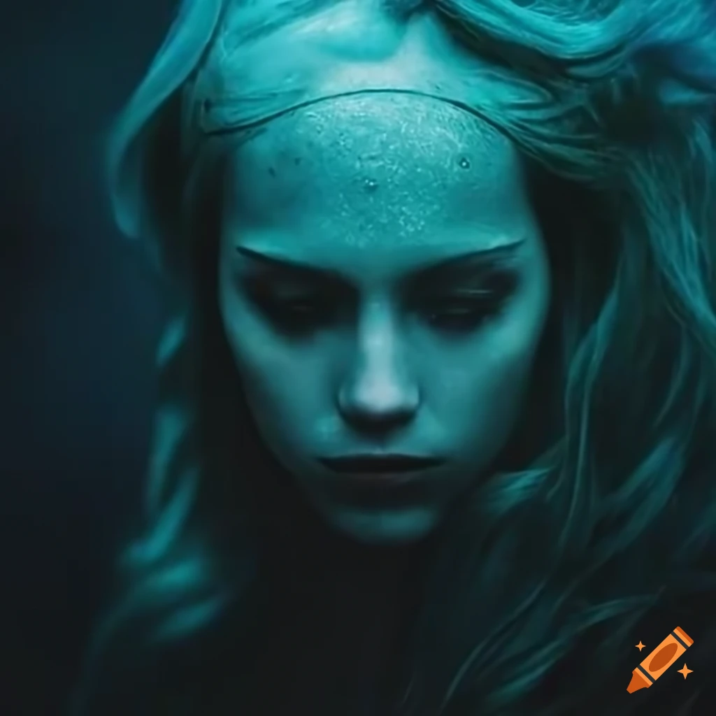 Closeup of a mermaid navigating the ocean on Craiyon