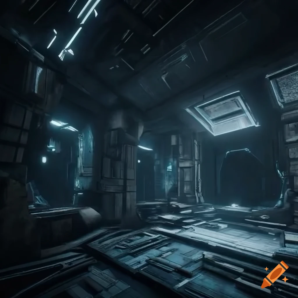 High-tech sci-fi spaceship ruin in space on Craiyon