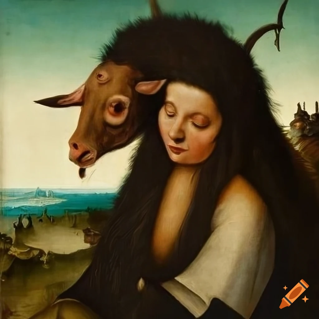 Painting of a woman with a black goat on Craiyon