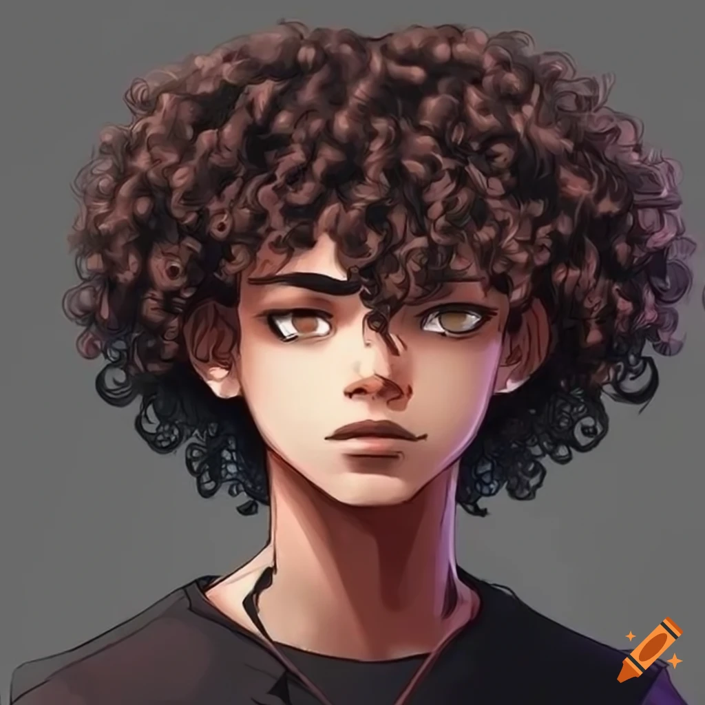 Anime-style character with dark brown skin and curly hair on Craiyon