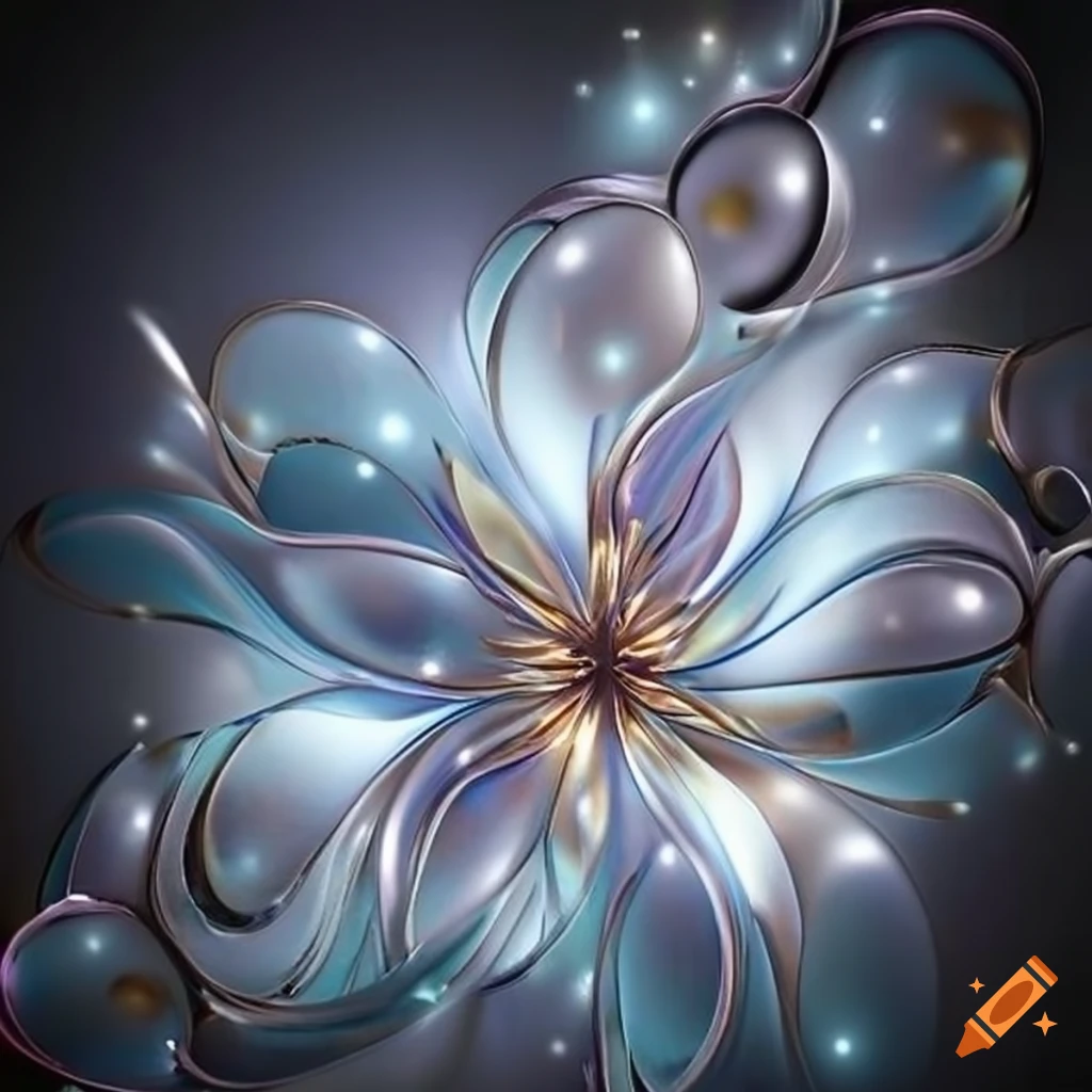 Abstract artwork with metallic flowers on Craiyon