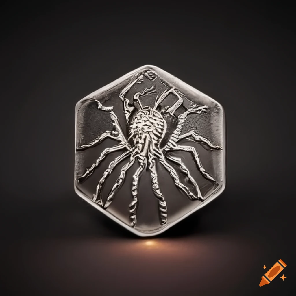 Silver coin with spider engraving on Craiyon