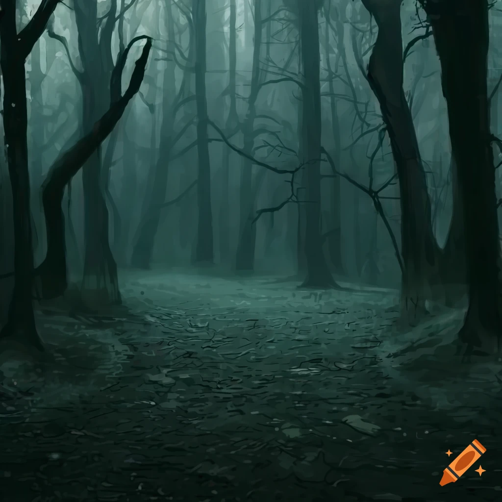 Painting of a dark gothic forest with pumpkins on Craiyon