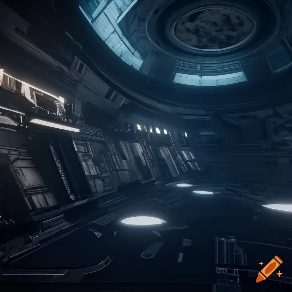 Sci-fi space base orbital ruin in high definition on Craiyon