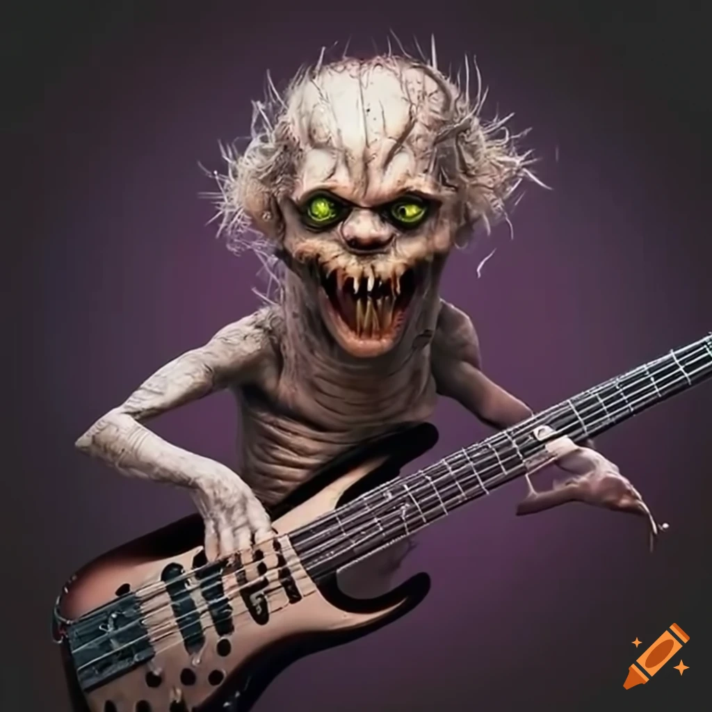 Creature playing bass guitar on Craiyon