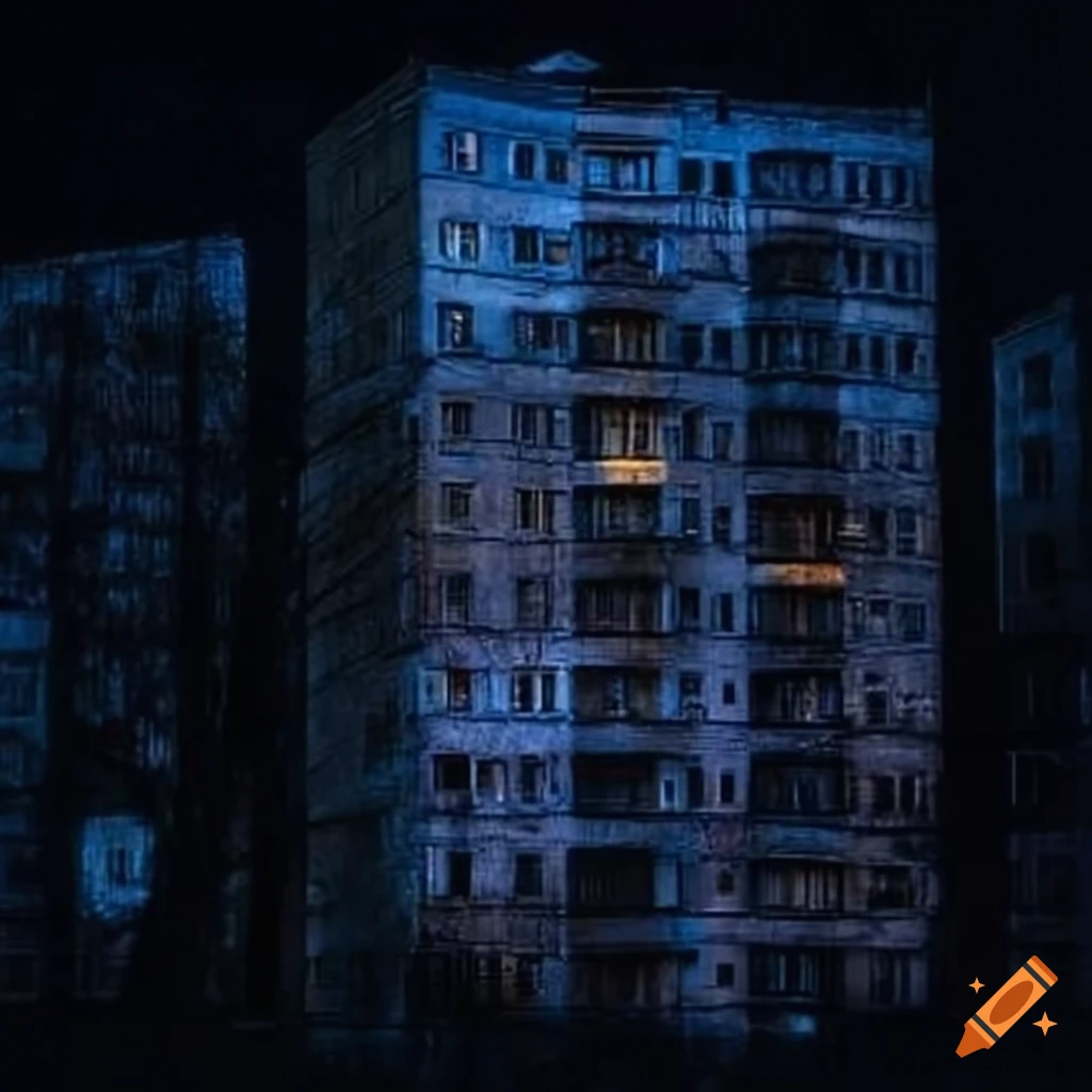 Russian Soviet panel buildings at night on Craiyon