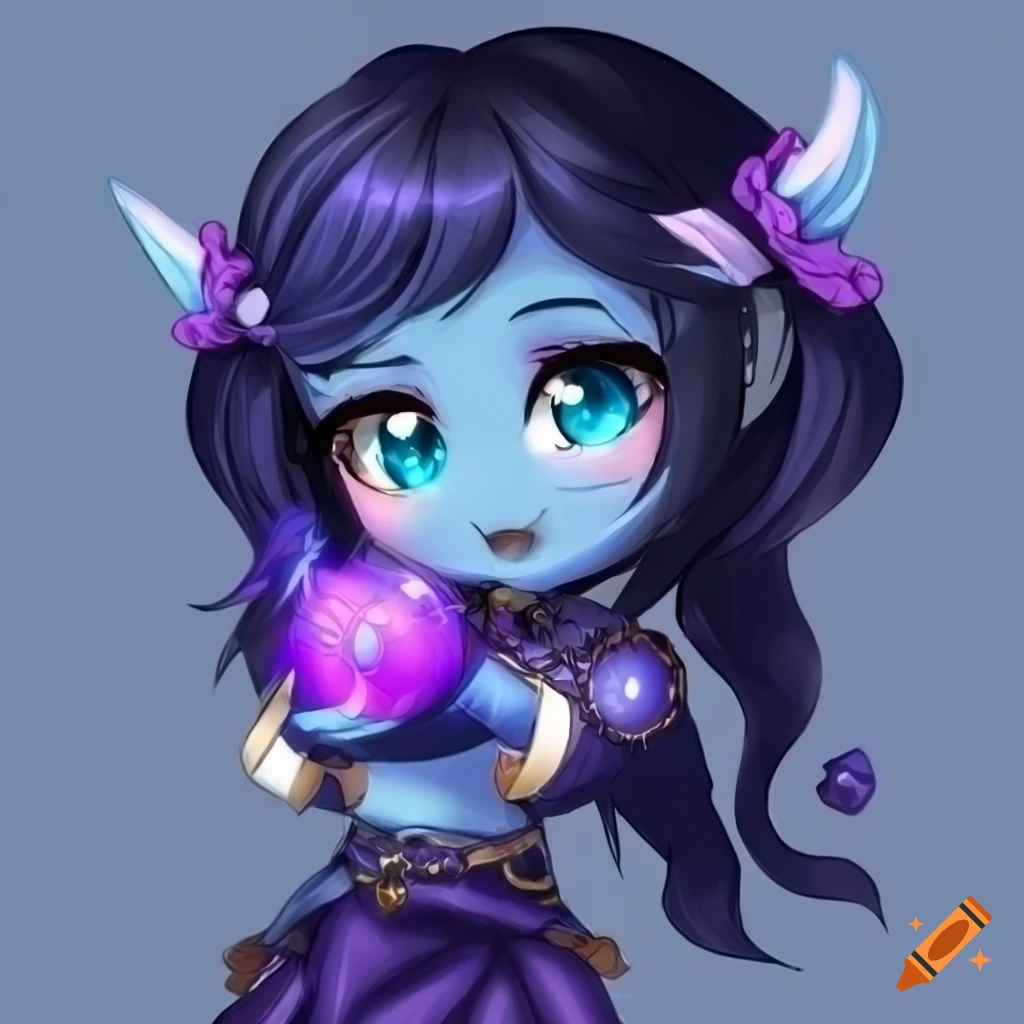 Chibi girl with violet magic and black hair on Craiyon