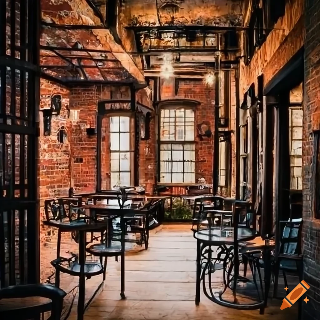 Cozy coffee shop with brick facade and warm lights on Craiyon