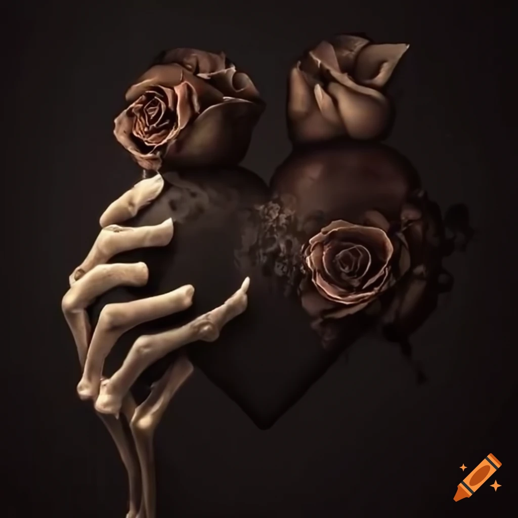 Artistic representation of a broken heart and skeleton hand on Craiyon