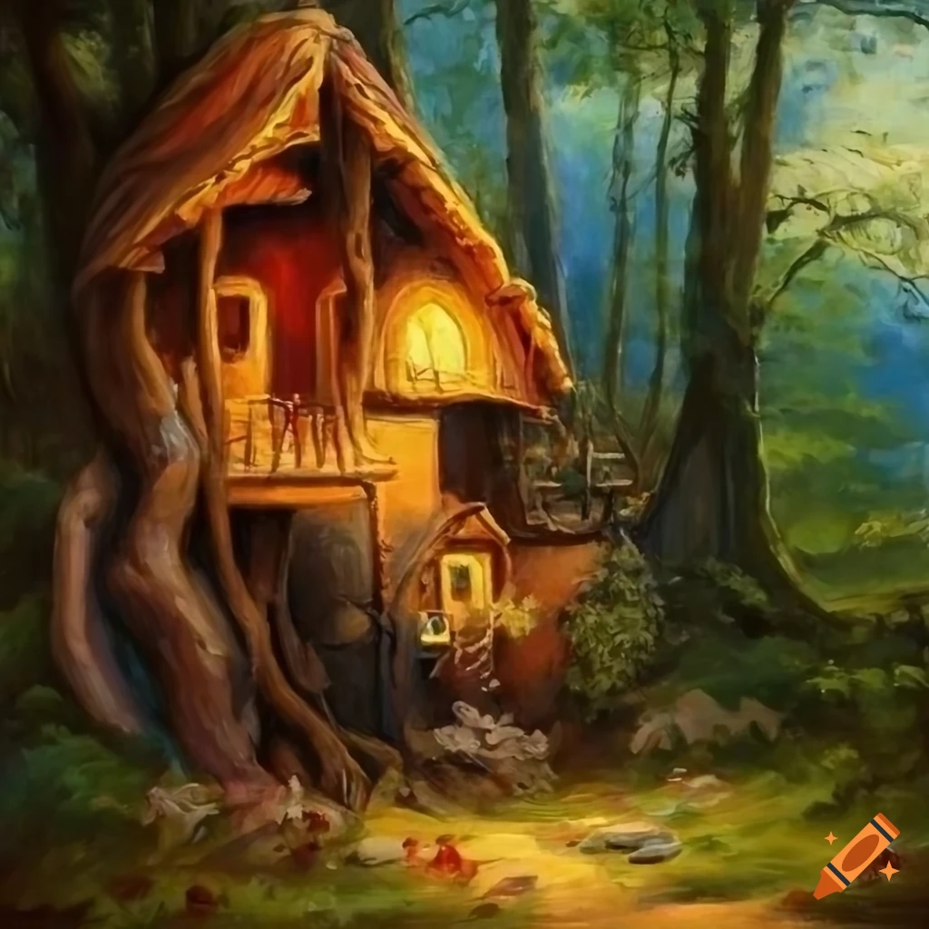 Oil painting of a magical treehouse on Craiyon