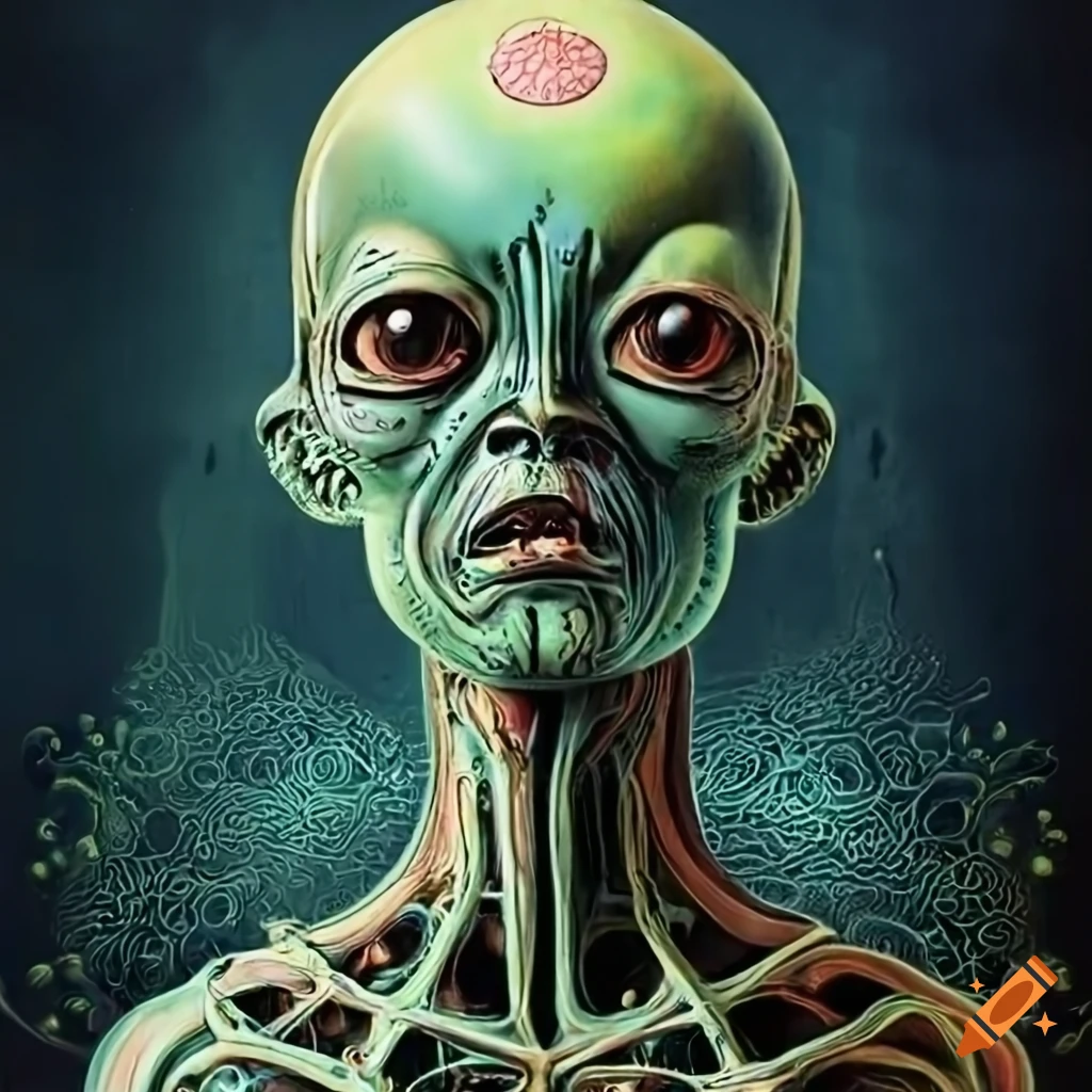 Retro robotic alien anatomy illustration on Craiyon